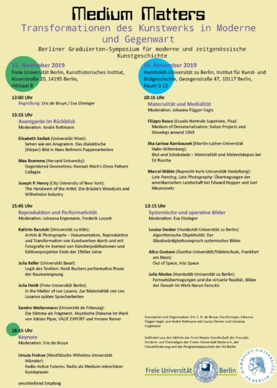 Symposium: „Medium Matters: Transformationen des Kunstwerks in Moderne ...